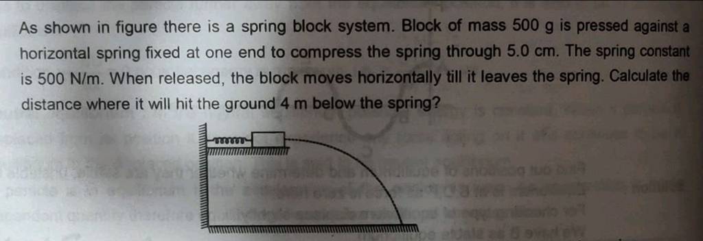As shown in figure there is a spring block system. Block of mass 500mathr..