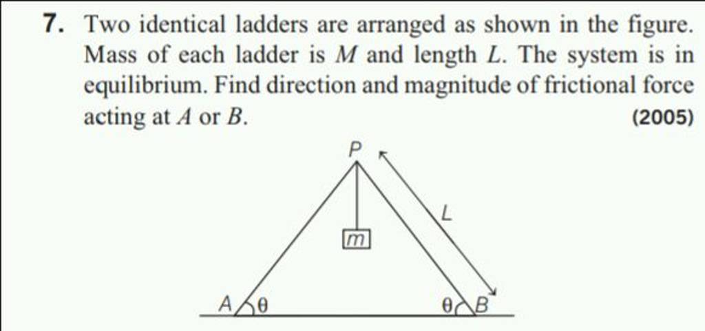7. Two identical ladders are arranged as shown in the figure. Mass of eac..