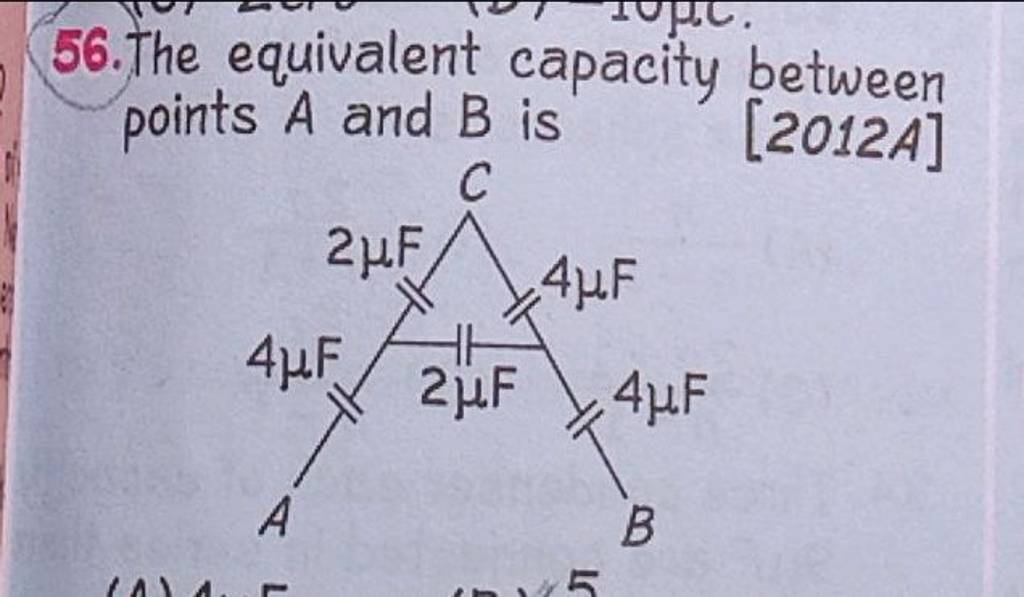 56. The equivalent capacity between points A and B is | Filo