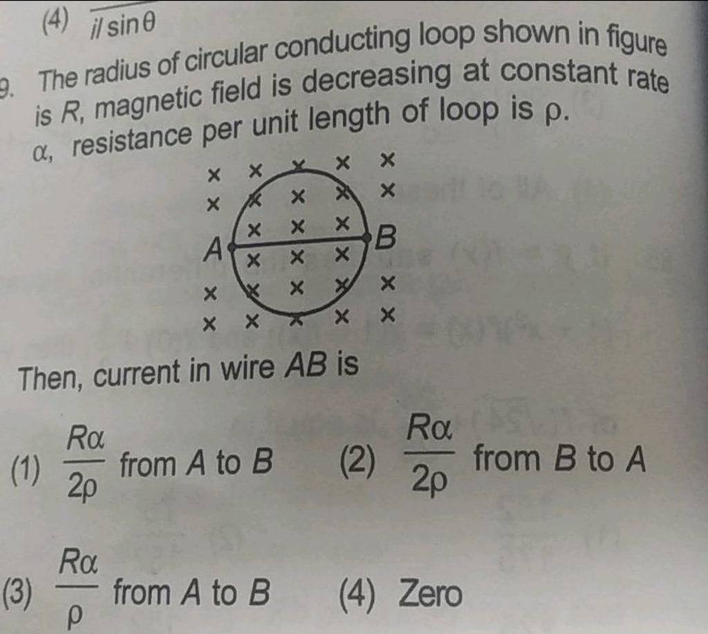 The radius of circular conducting loop shown in figure is R, magnetic fie..