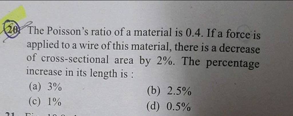 The Poissons ratio of a material is 0.4. If a force is applied to a wire