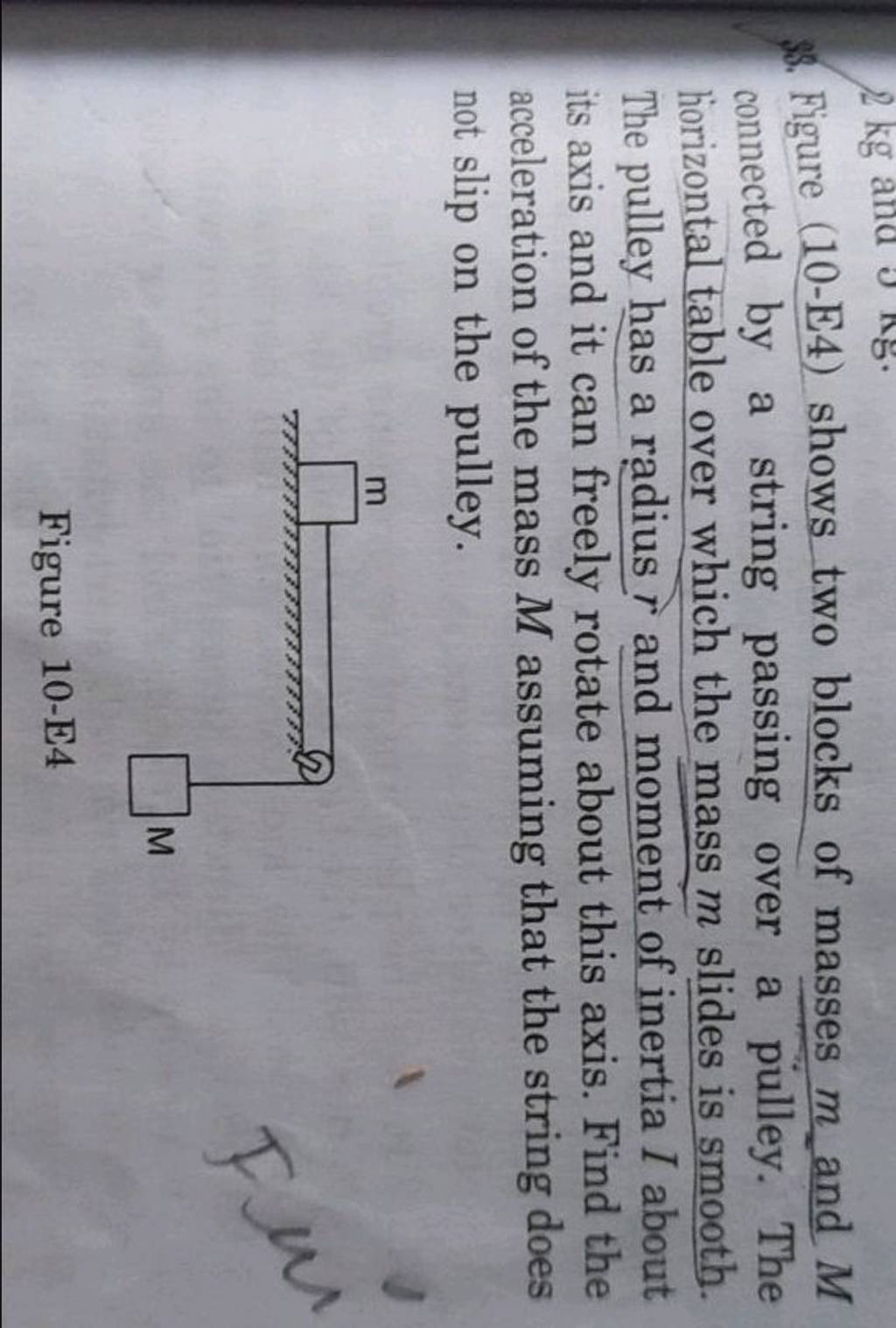 33. Figure (10-E4) shows two blocks of masses m and M connected by a stri..