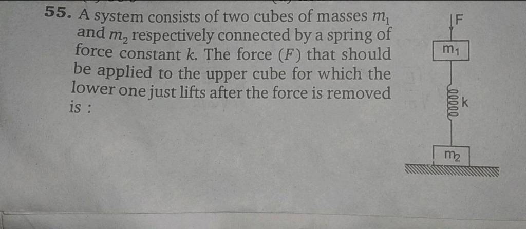 55. A system consists of two cubes of masses m1 and m2 respectively con..
