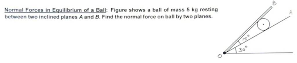 Normal Forces in Equilibrium of a Ball: Figure shows a ball of mass 5math..