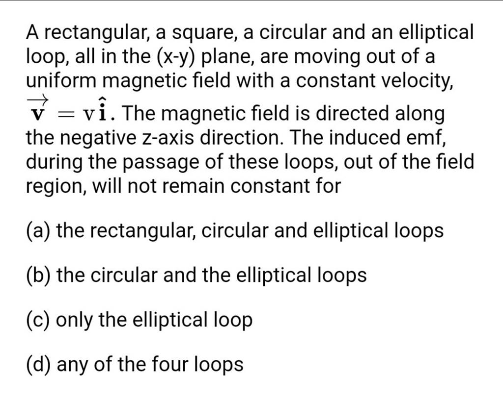 A rectangular, a square, a circular and an elliptical loop, all in the A rectangular, a square, a circular and an elliptical loop, all in the