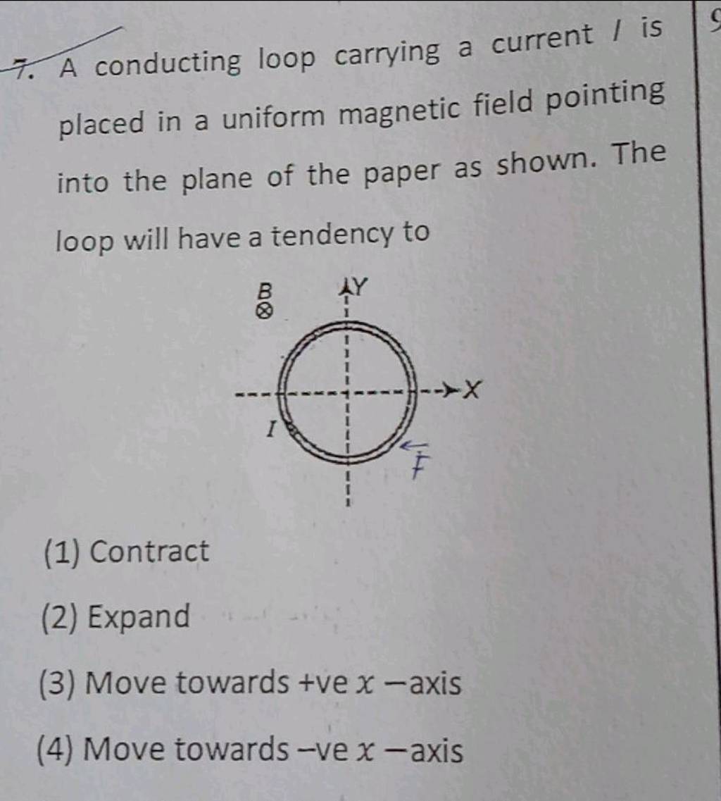 A conducting loop carrying a current I is placed in a uniform magnetic fi..