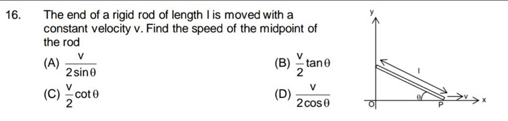 The end of a rigid rod of length mathrmI is moved with a constant velocit..