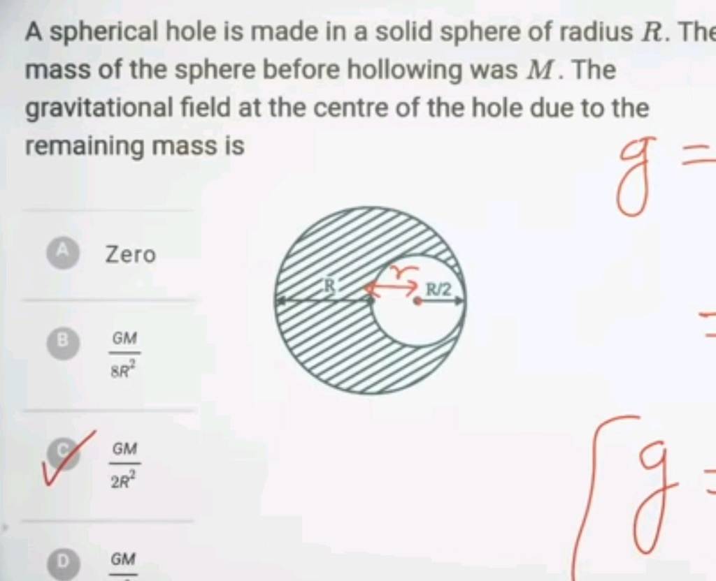A spherical hole is made in a solid sphere of radius R. The mass of the s..