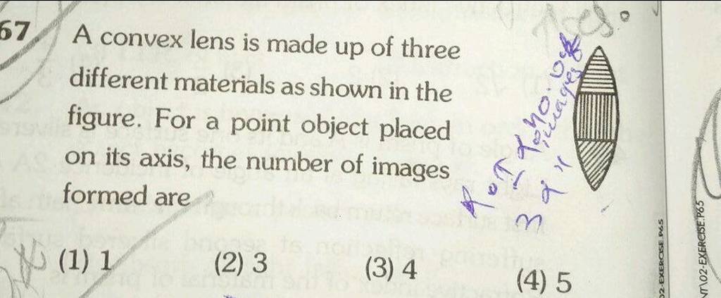 A convex lens is made up of three different materials as shown in the fig..