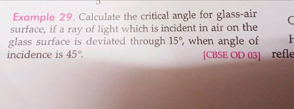 Example 29 Calculate The Critical Angle For Glass Air Surface If A Ray