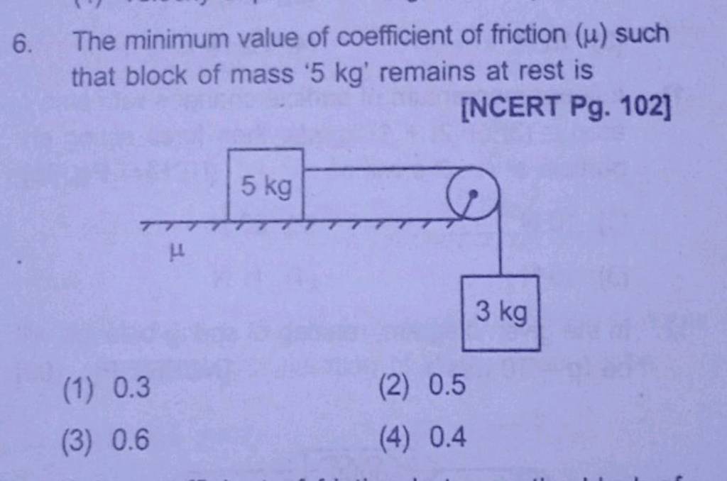 The minimum value of coefficient of friction (mu) such that block of mass..