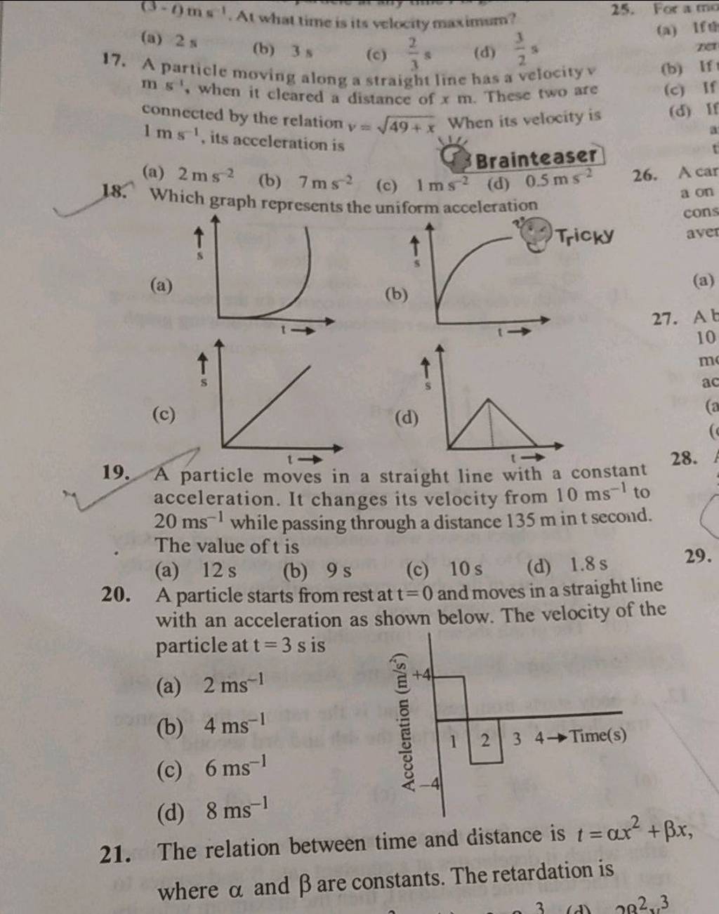 5mathrm mmathrm s2 18. Which graph represents the uniform acceleration.. 5mathrm mmathrm s2 18. Which graph represents the uniform acceleration..