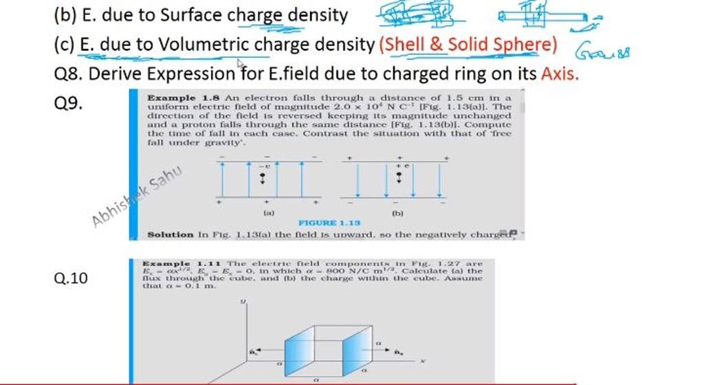 (b) E. due to Surface charge density (c) E. due to Volumetric charge dens..