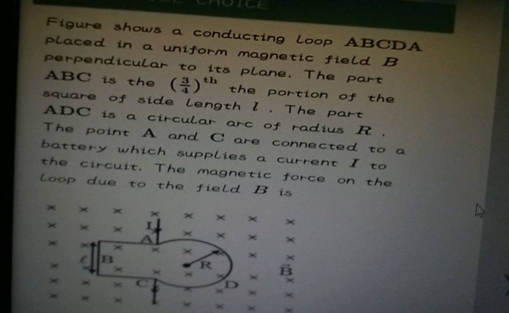 Figure shows a conducting loop ABCDA placed in a uniform magnetic field B..