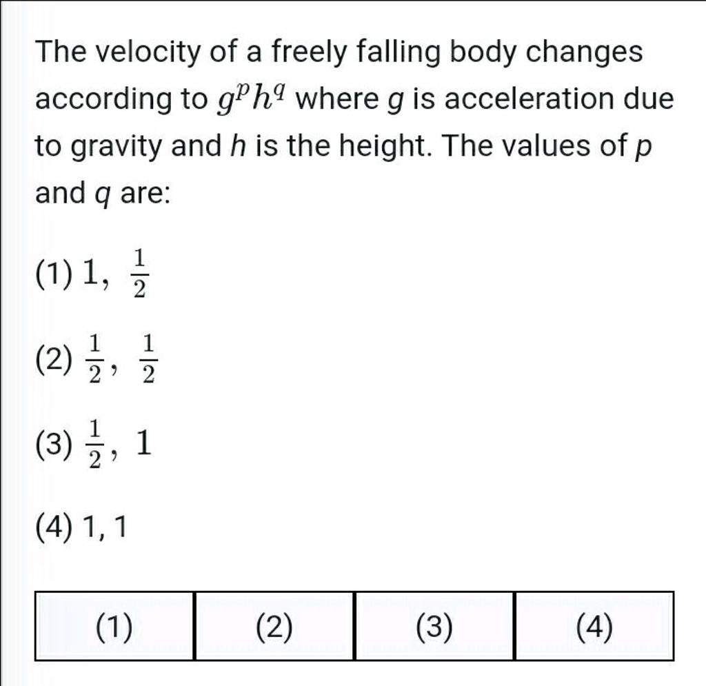 The velocity of a freely falling body changes according to gphq where g i..