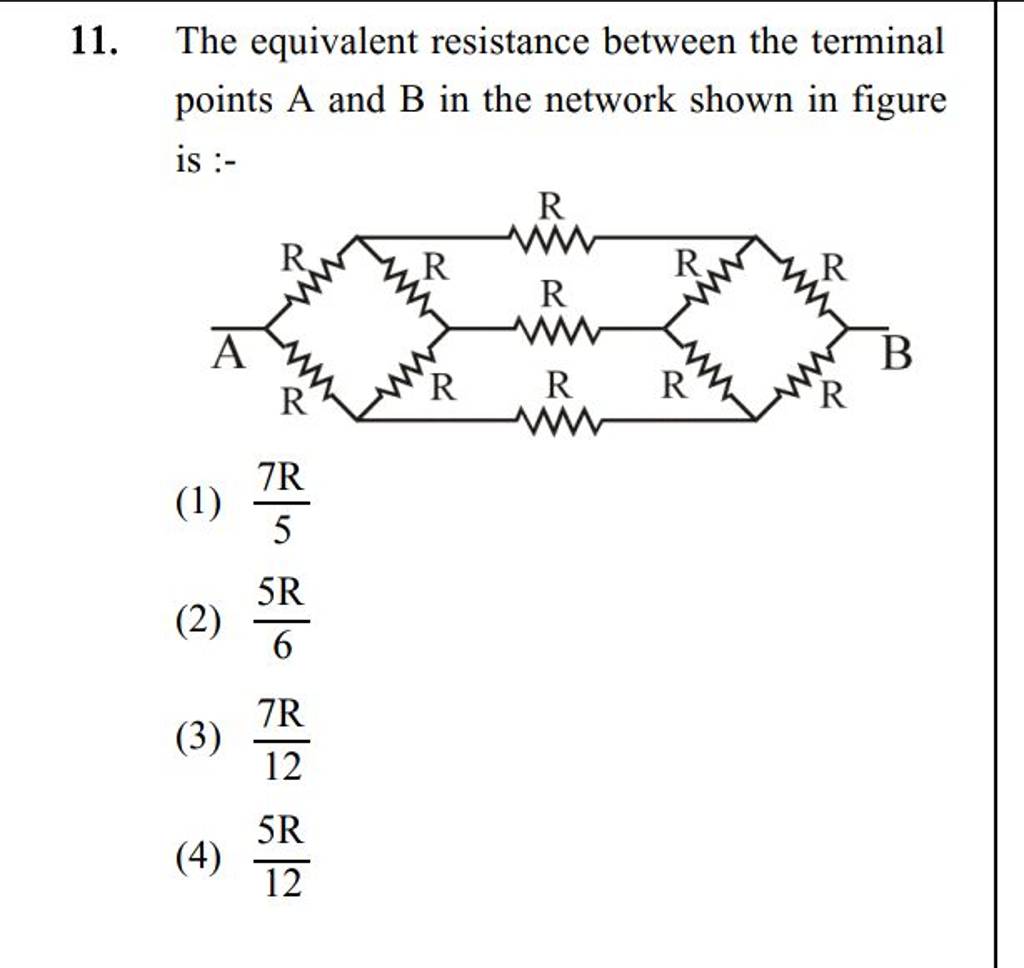 The equivalent resistance between the terminal points A and B in the netw..