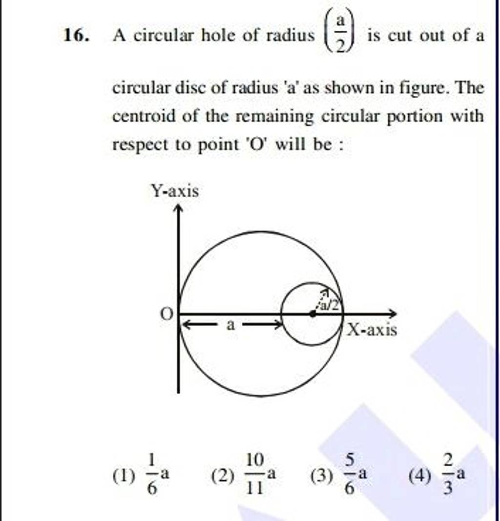 A circular hole of radius left(fracmathrma2ight) is cut out of a circular..