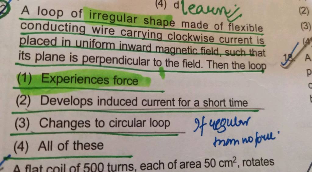 A loop of irregular shape made of flexible conducting wire carrying clock..