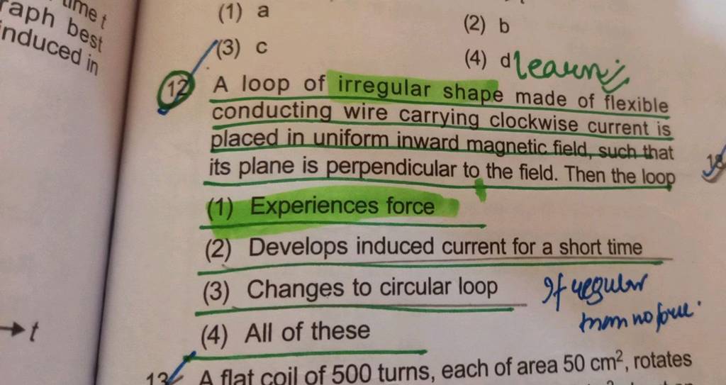 A loop of irregular shape made of flexible conducting wire carrying clock.. A loop of irregular shape made of flexible conducting wire carrying clock..