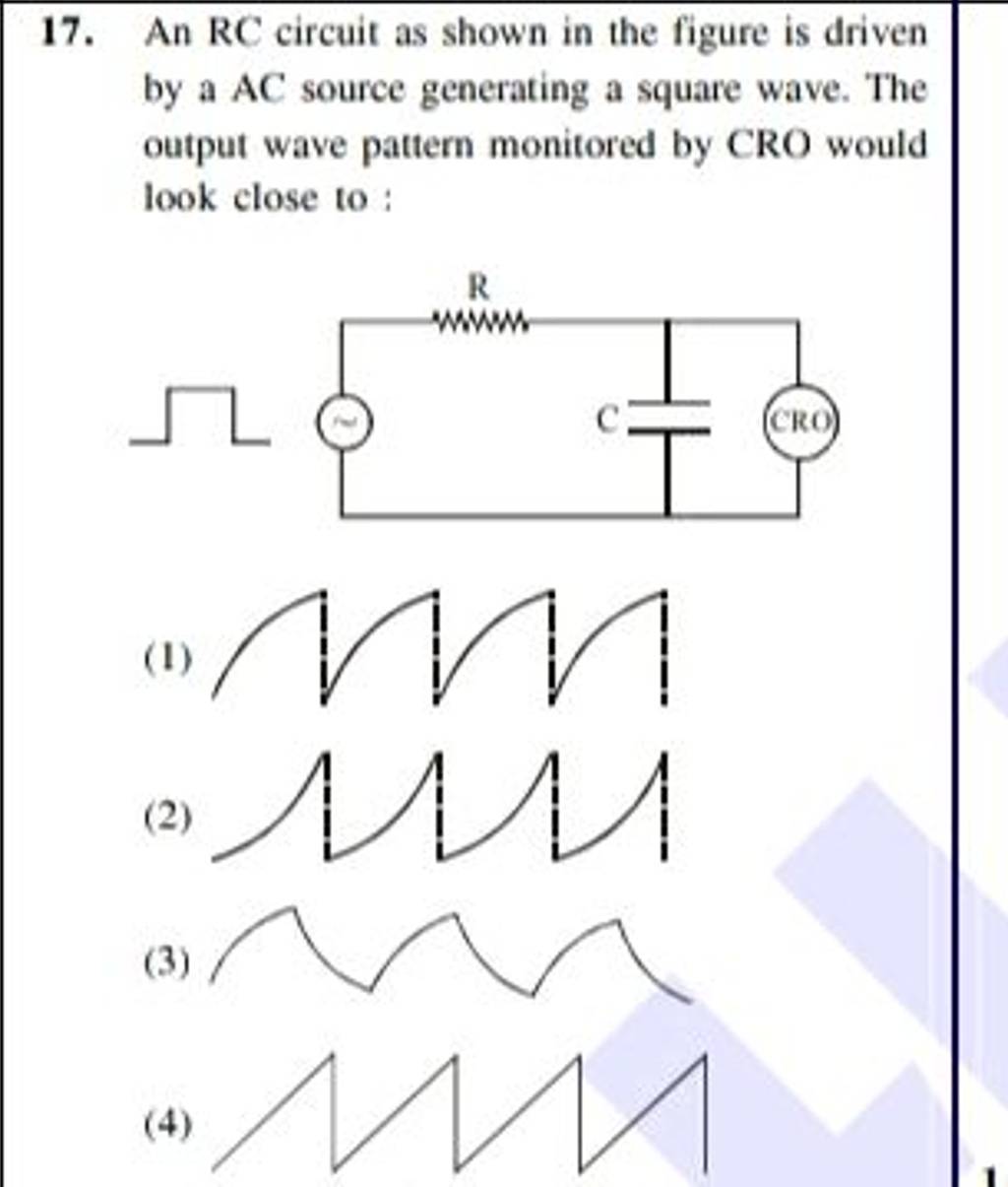 An RC circuit as shown in the figure is driven by a AC source generating