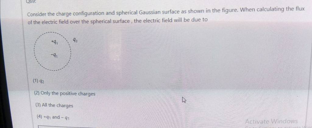 Consider the charge configuration and spherical Gaussian surface as shown..