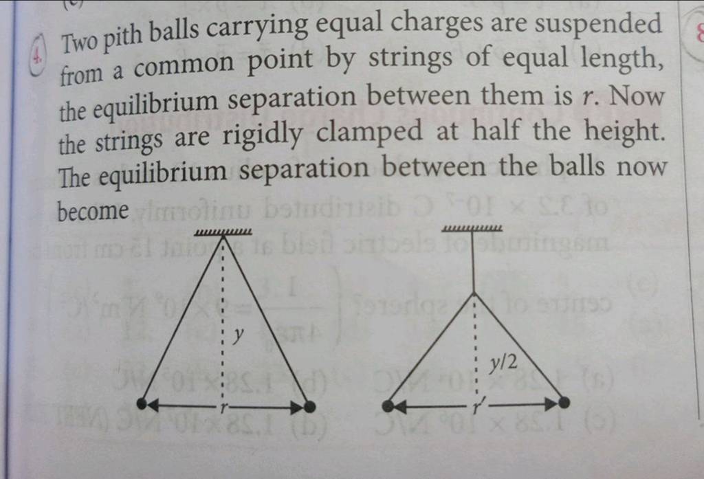 (1) Two pith balls carrying equal charges are suspended from a common poi..