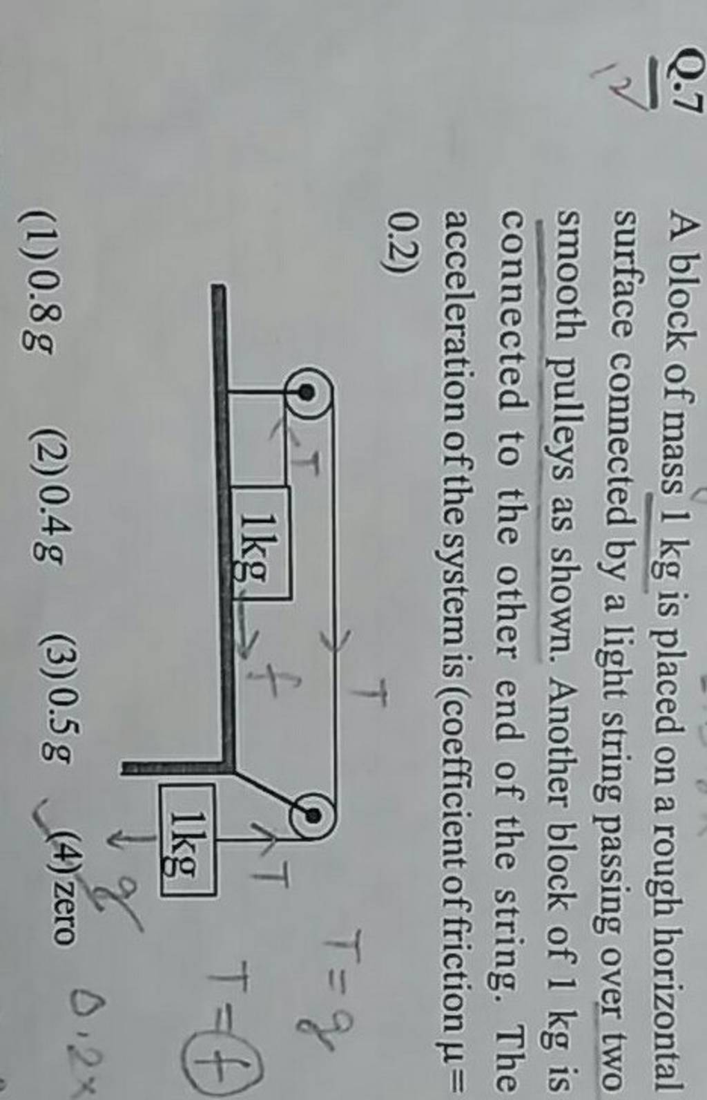 Q 7 A Block Of Mass 1mathrm Kg Is Placed On A Rough Horizontal Surface Co