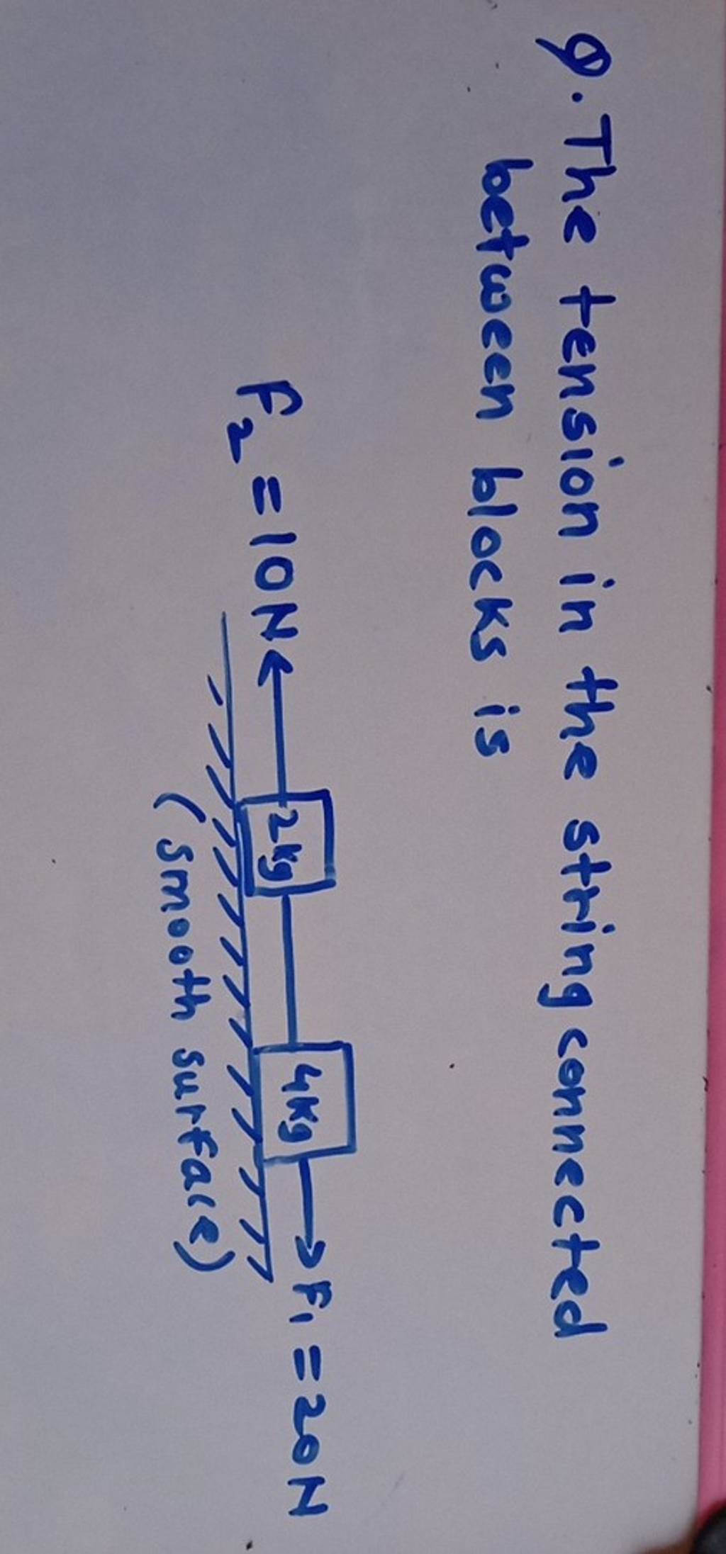 9. The tension in the string connected between blocks is | Filo