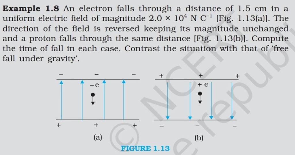 Example 1 8 An Electron Falls Through A Distance Of 1 5mathrm Cm In A Uni