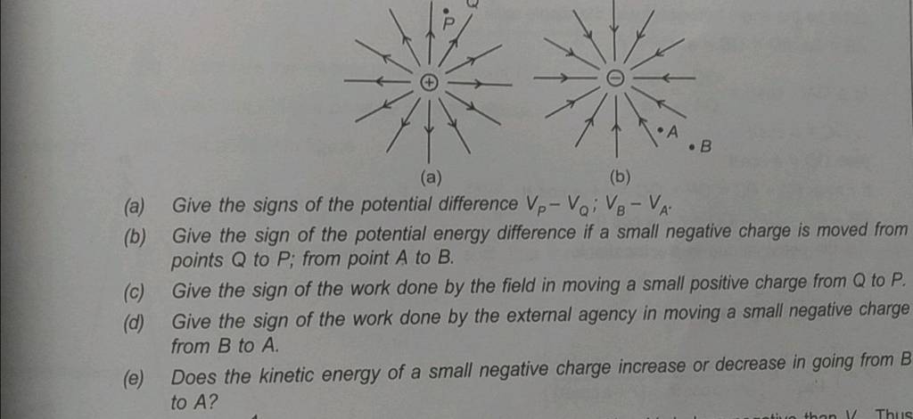 (a) Give the signs of the potential difference VP −VQ ;VB −VA . | Filo