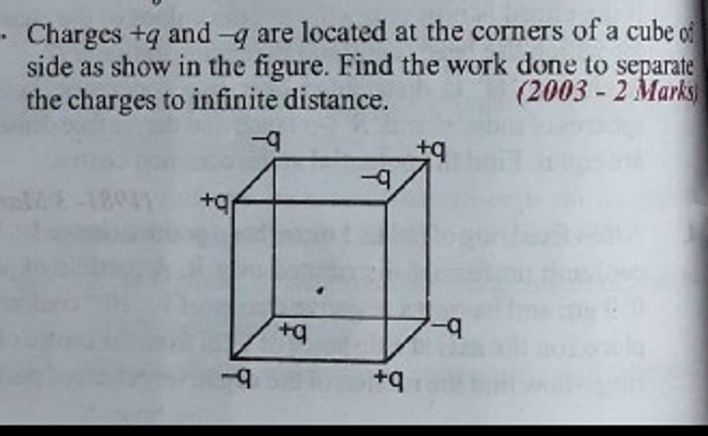 Charges +q and −q are located at the corners of a cube of side as show in..