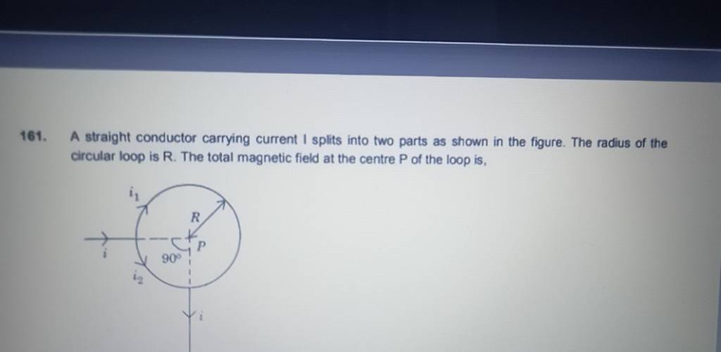 161. A straight conductor carrying current I splits into two parts as sho..