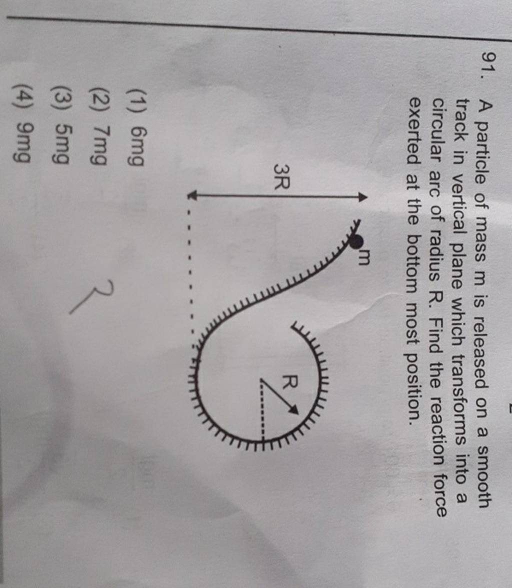 A particle of mass m is released on a smooth track in vertical plane whic..
