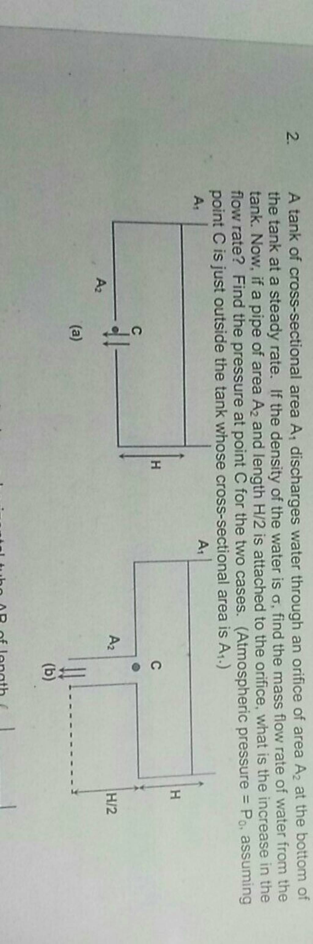 2. A tank of cross-sectional area A 1 discharges water through an orific..
