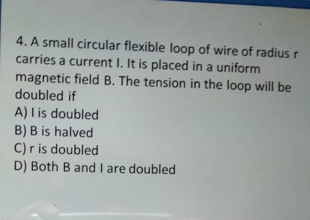 A small circular flexible loop of wire of radius r carries a current I. I..