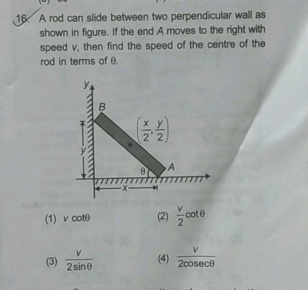 A rod can slide between two perpendicular wall as shown in figure. If the..