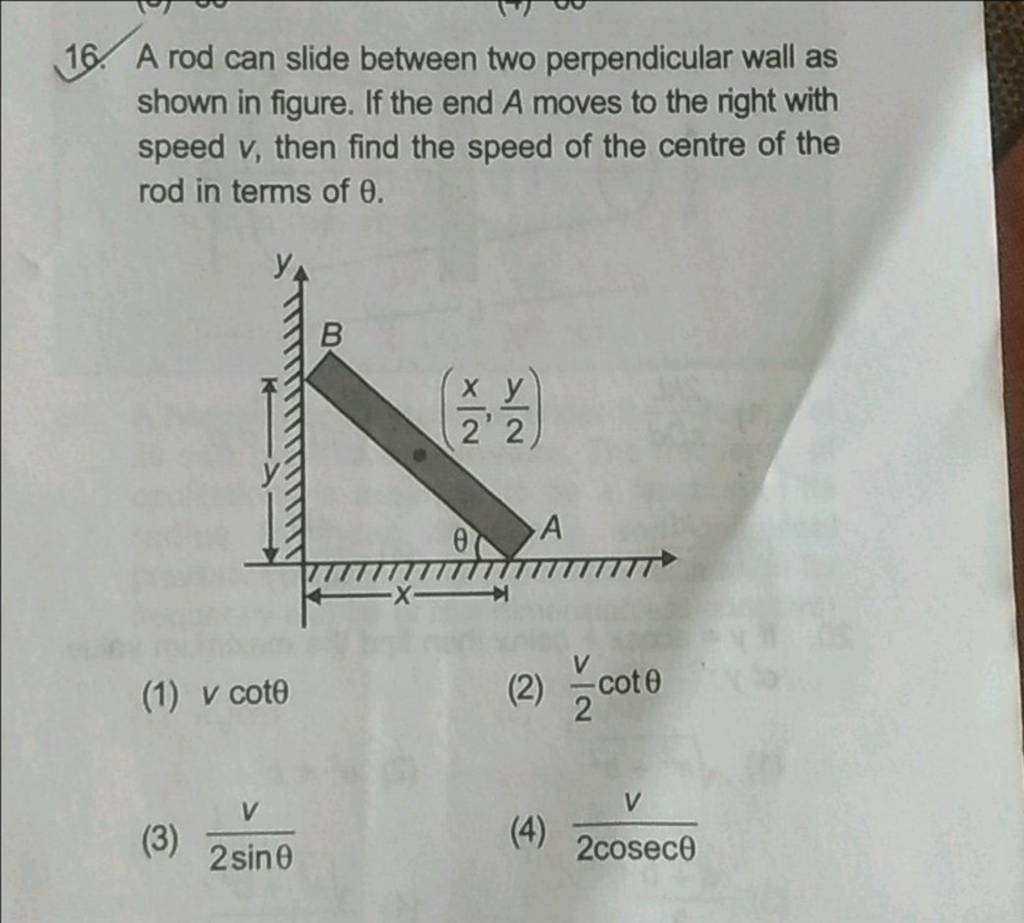 A rod can slide between two perpendicular wall as shown in figure. If the..