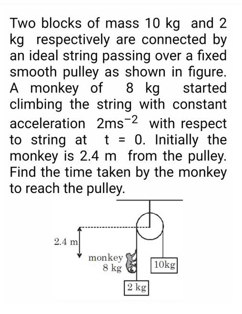 Two blocks of mass 10mathrm kg and 2 mathrmkg respectively are connected