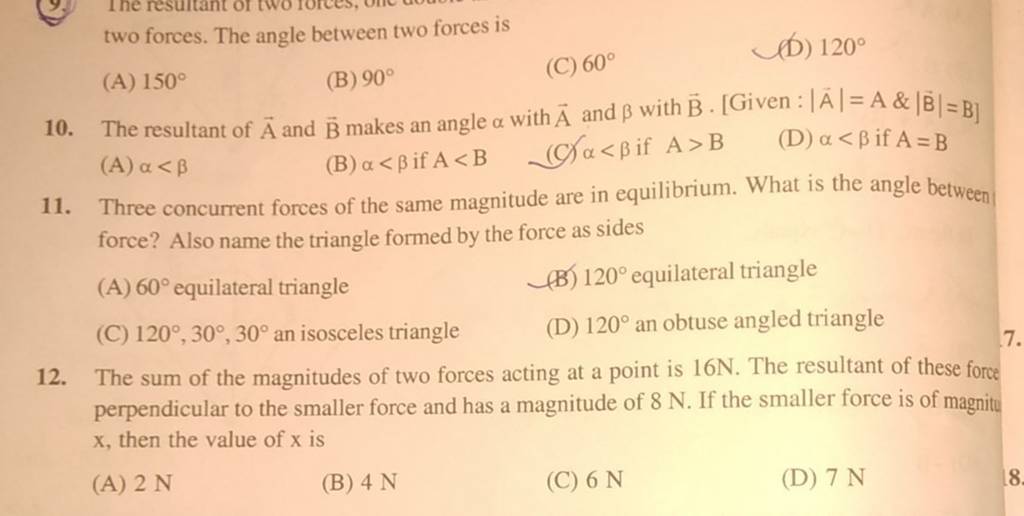 two forces. The angle between two forces is | Filo