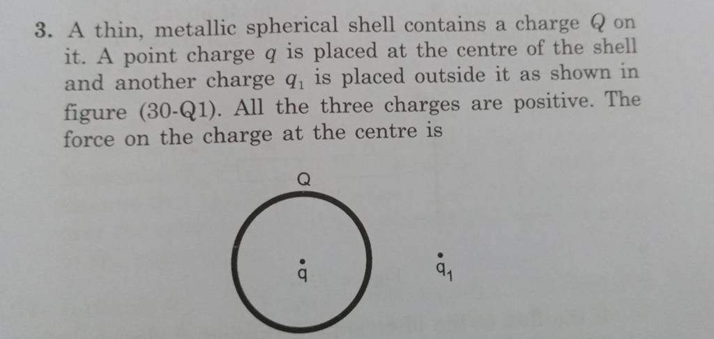 3. A thin, metallic spherical shell contains a charge Q on it. A point ch..