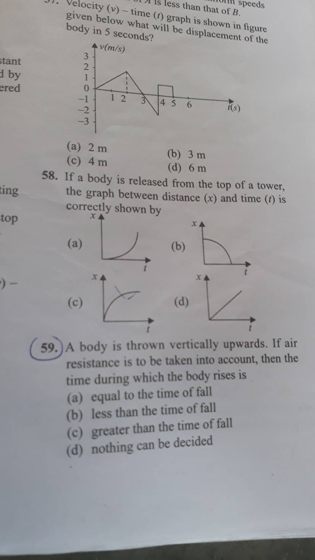 Velocity (v) - time (t) graph is shown in figure given below what will be..