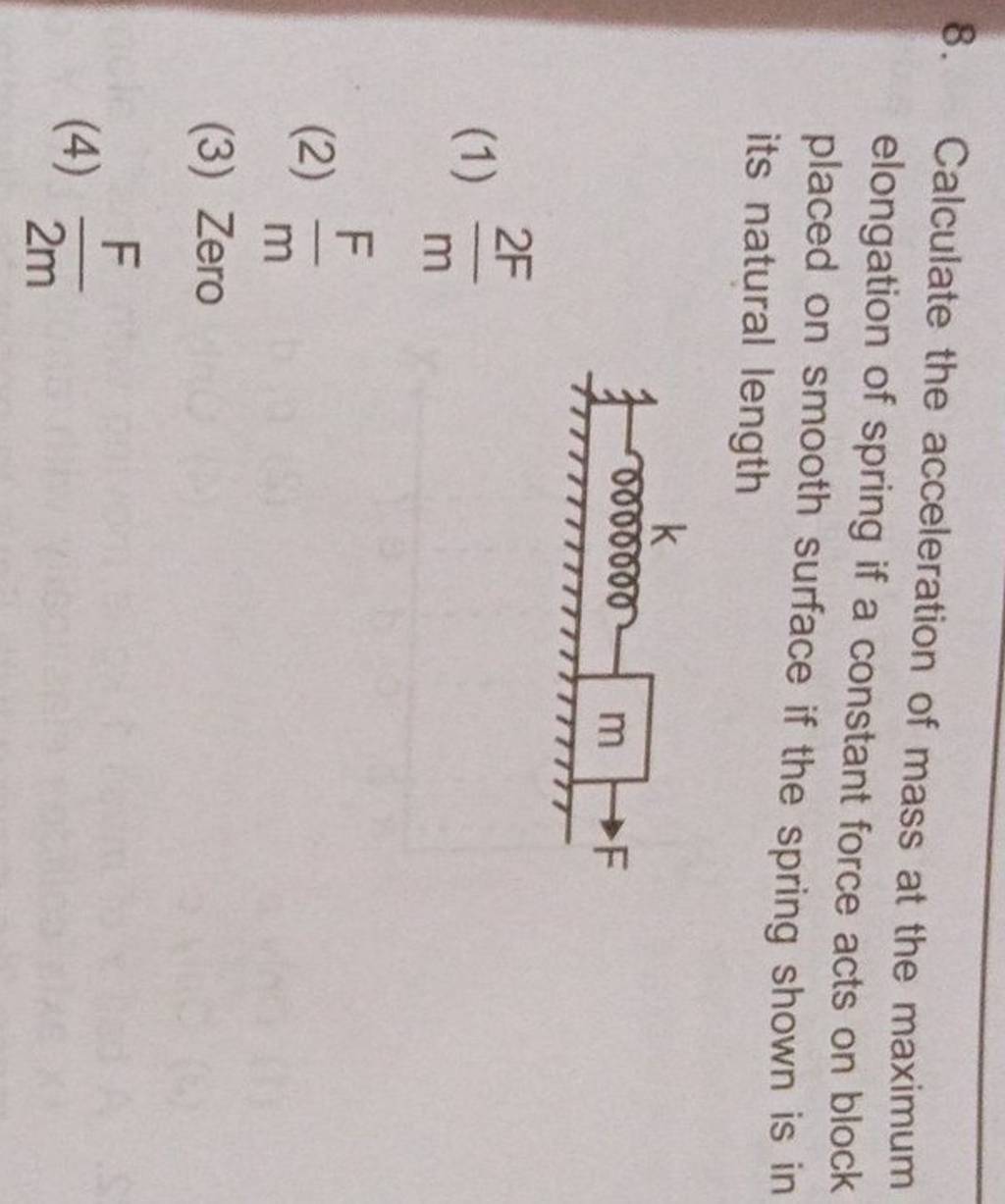 Calculate The Acceleration Of Mass At The Maximum Elongation Of Spring If