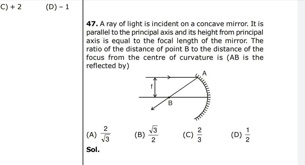 A ray of light is incident on a concave mirror. It is parallel to the pri..