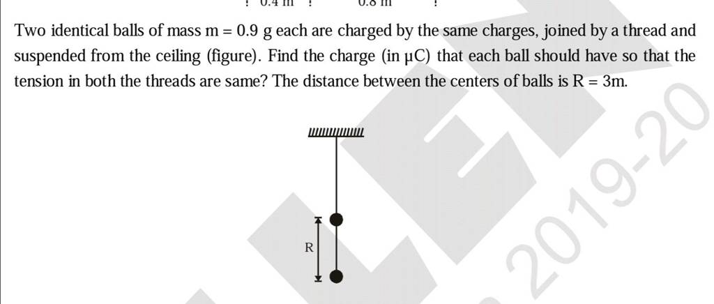 Two identical balls of mass mathrmm=0.9mathrm g each are charged by the s..