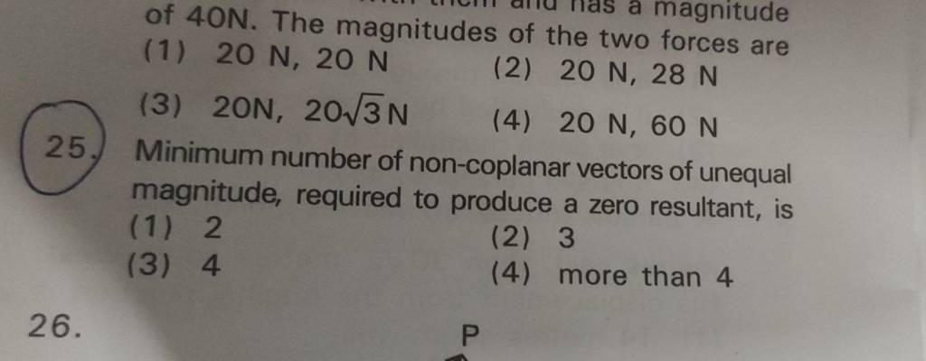 Minimum number of non-coplanar vectors of unequal magnitude, required to