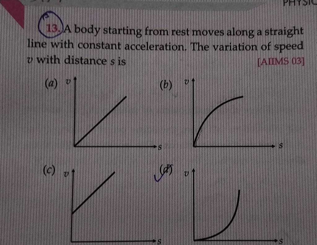 13 A Body Starting From Rest Moves Along A Straight Line With Constant