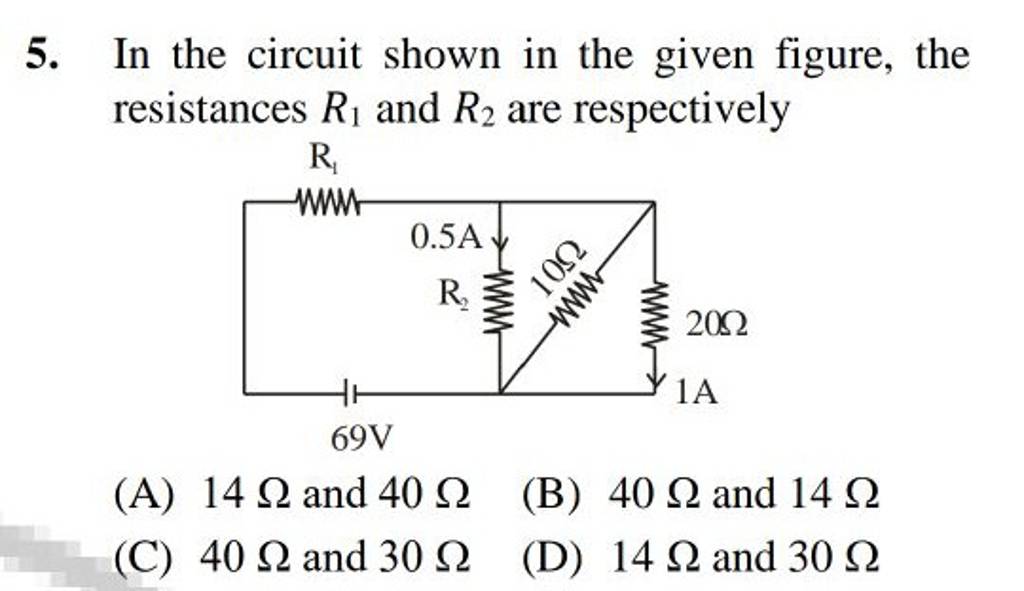 In the circuit shown in the given figure, the resistances R1 and R2 are..