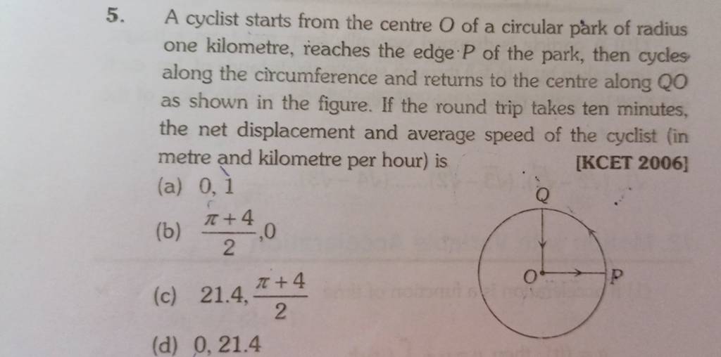 5. A cyclist starts from the centre O of a circular párk of radius one ki..