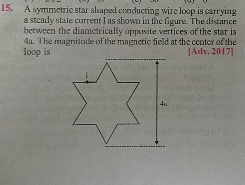 15. A symmetric star shaped conducting wire loop is carrying a steady sta..