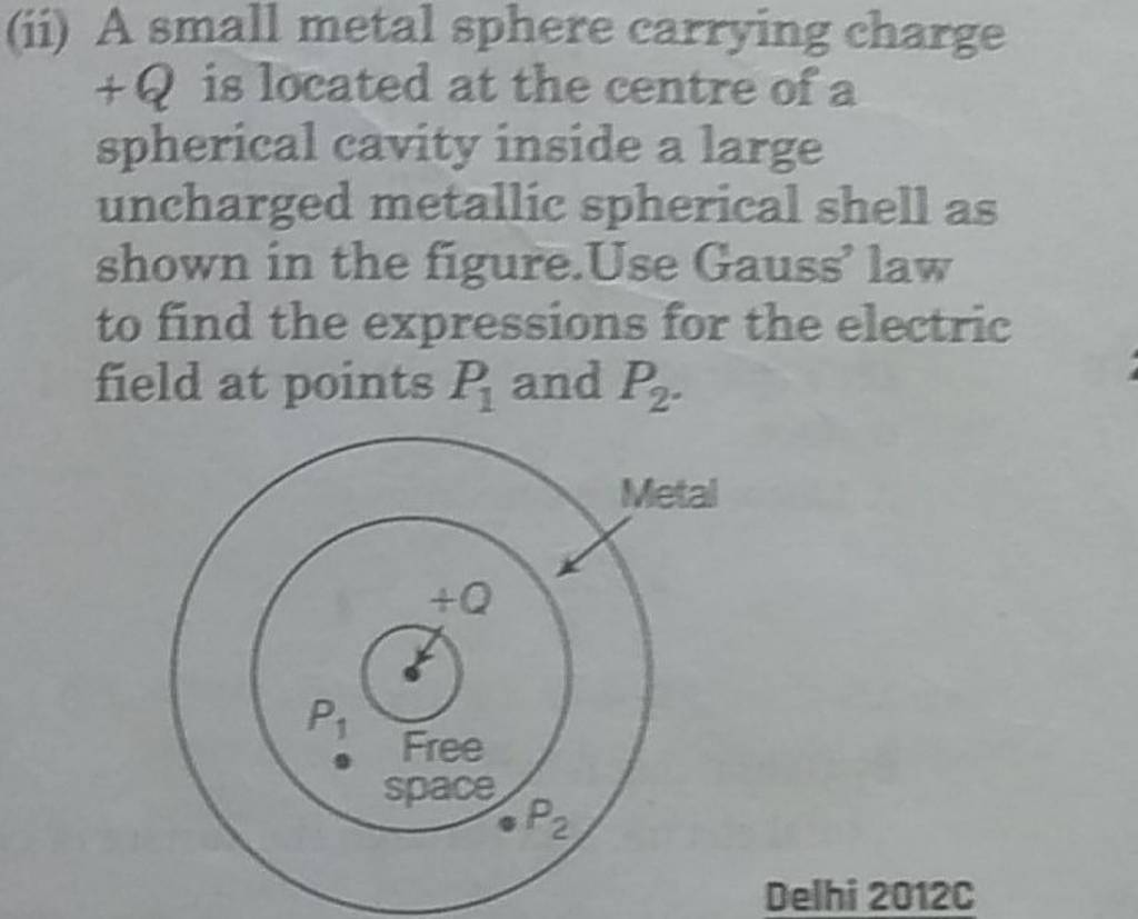 (ii) A small metal sphere carrying charge +Q is located at the centre of